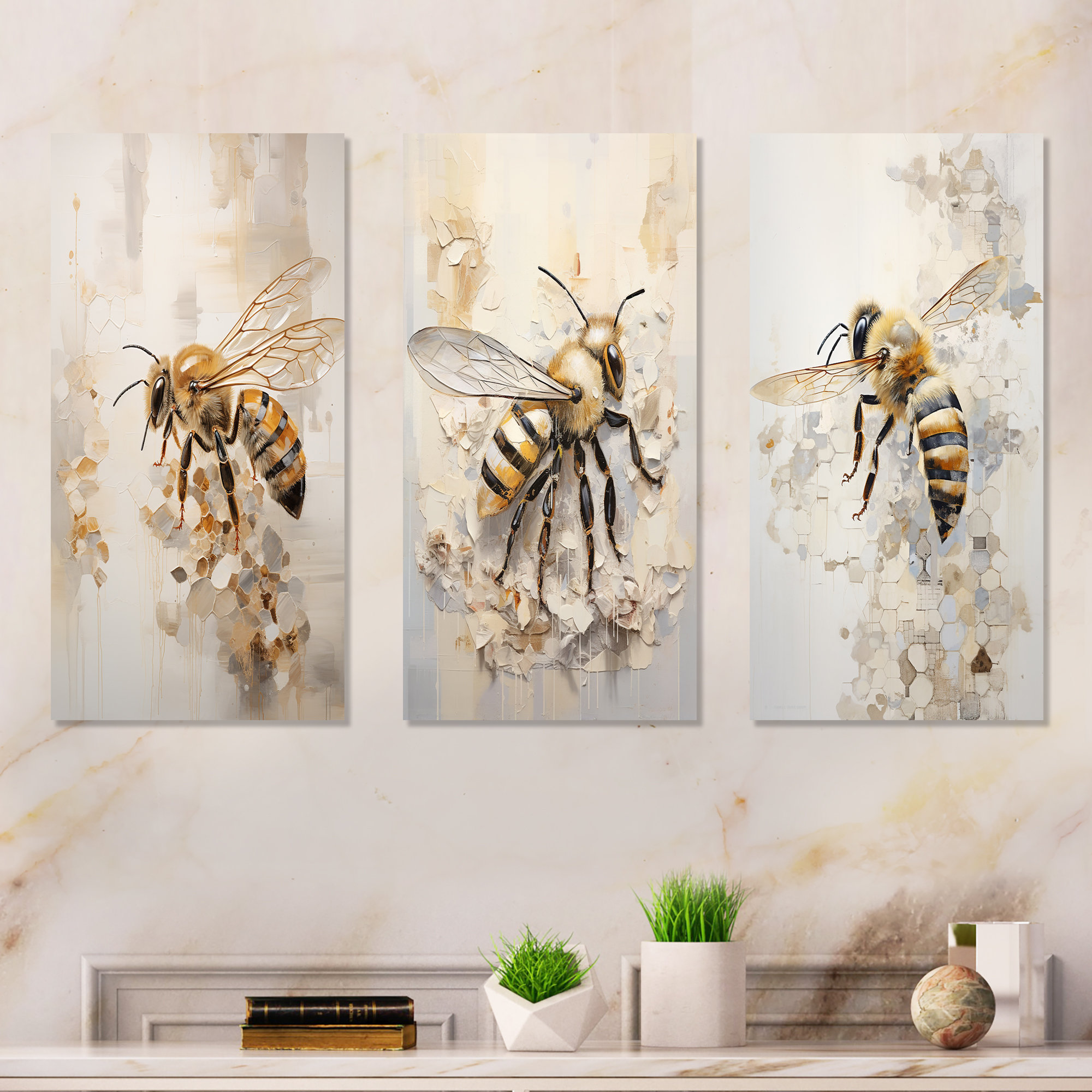 Gracie Oaks Minimalism Buzzing Bee - Bee Metal Wall Decor Set Of 3 ...