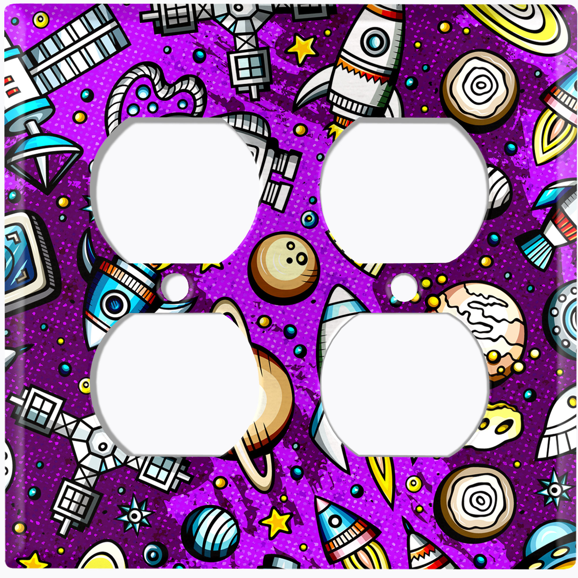 WorldAcc Metal Light Switch Plate Outlet Cover (Rocket Ship Space ...