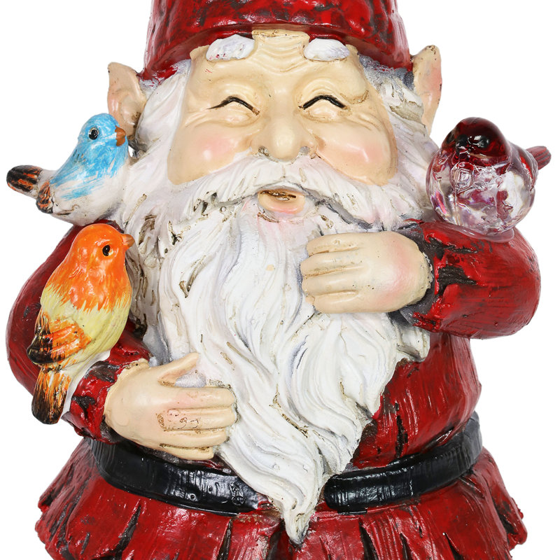 Exhart Solar Bird Whispering Waldo Gnome Statue with LED Birds, 11.75 ...