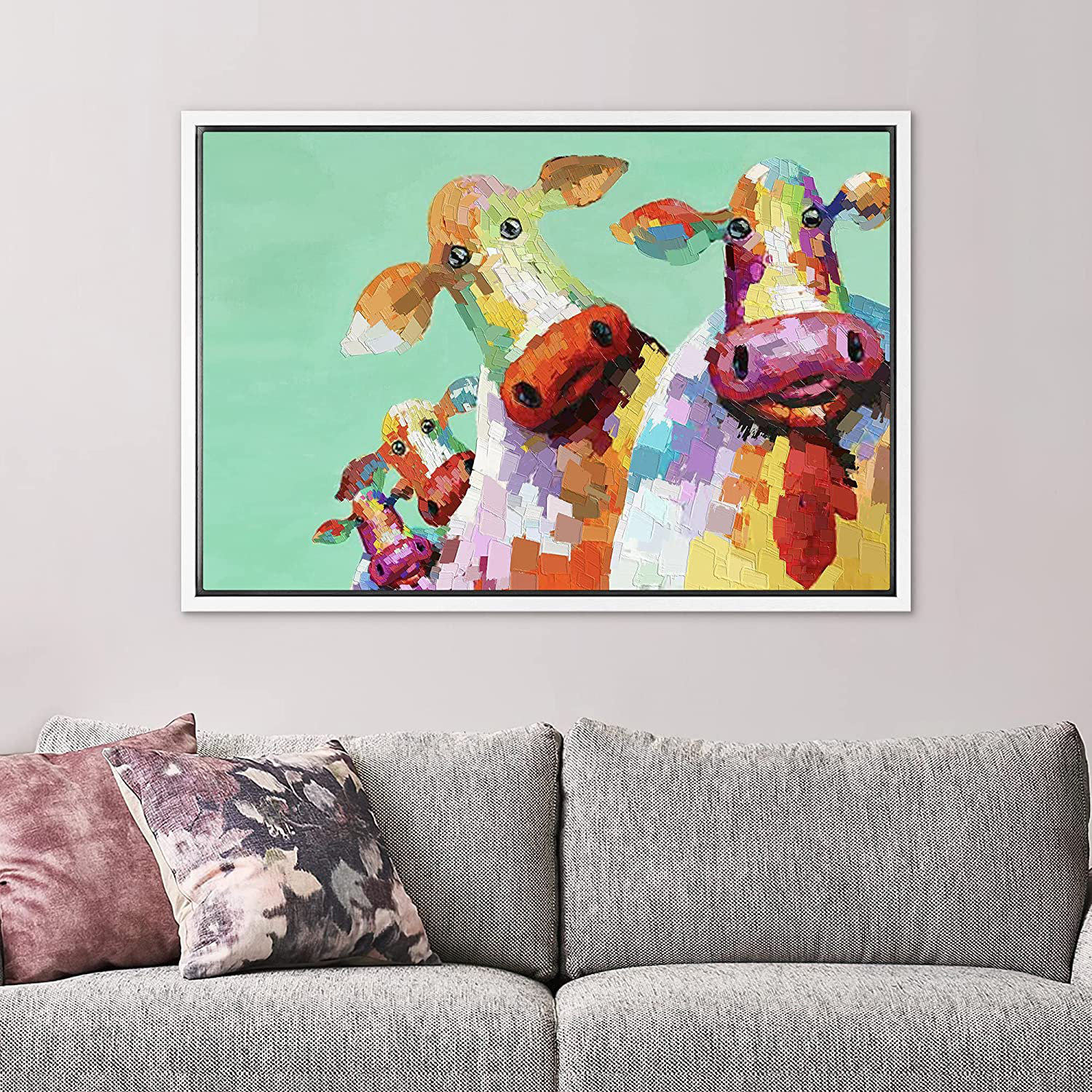 IDEA4WALL Animals Colorful Fantasy Farm Cow Sneaky - Framed Print on ...