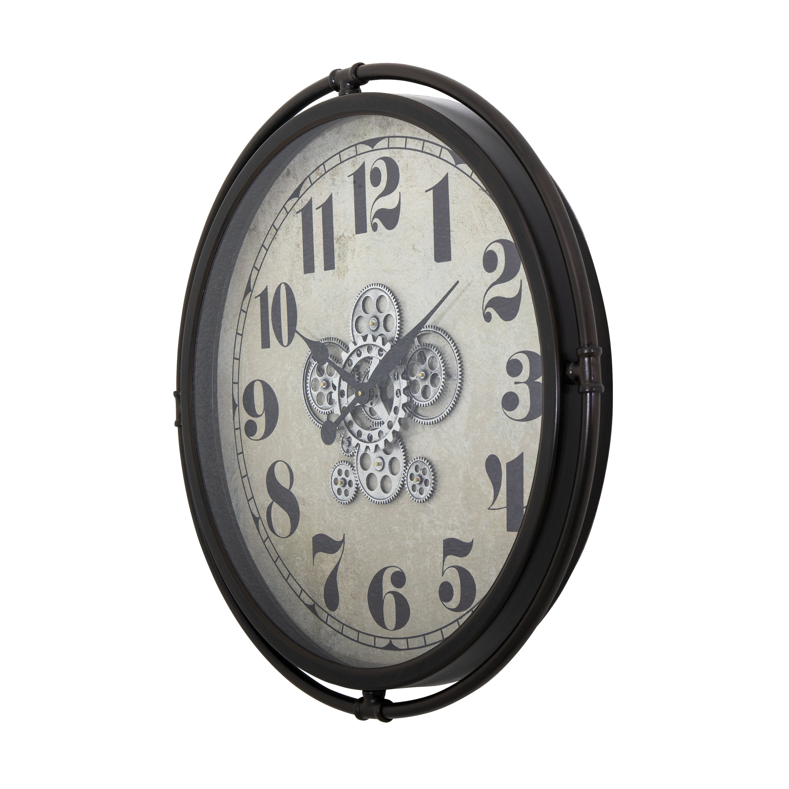 Williston Forge 32" Industrial Bronze Clock With Open Moving Gears ...