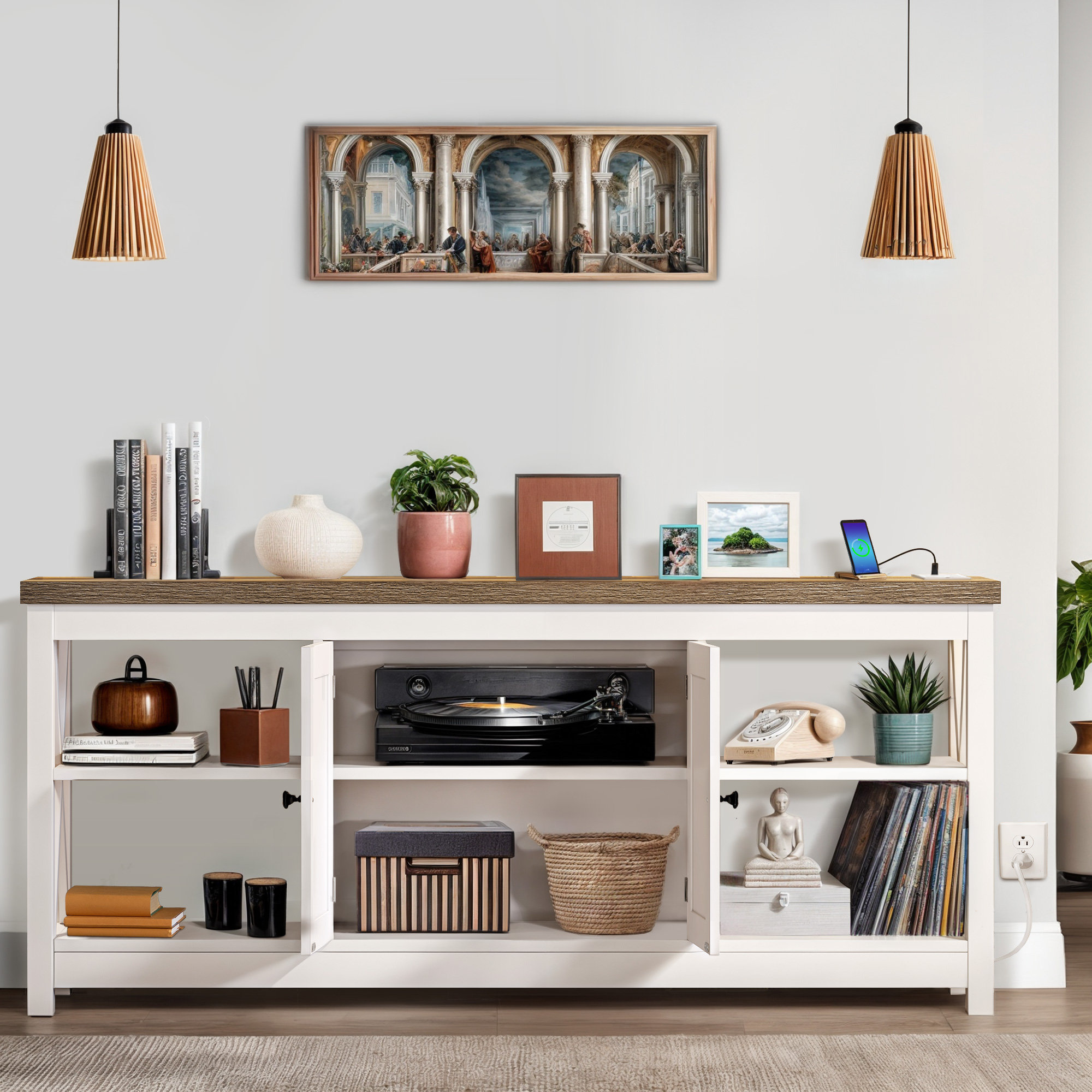 Gracie Oaks Ernesha 59'' Farmhouse Media Console Media Center with ...