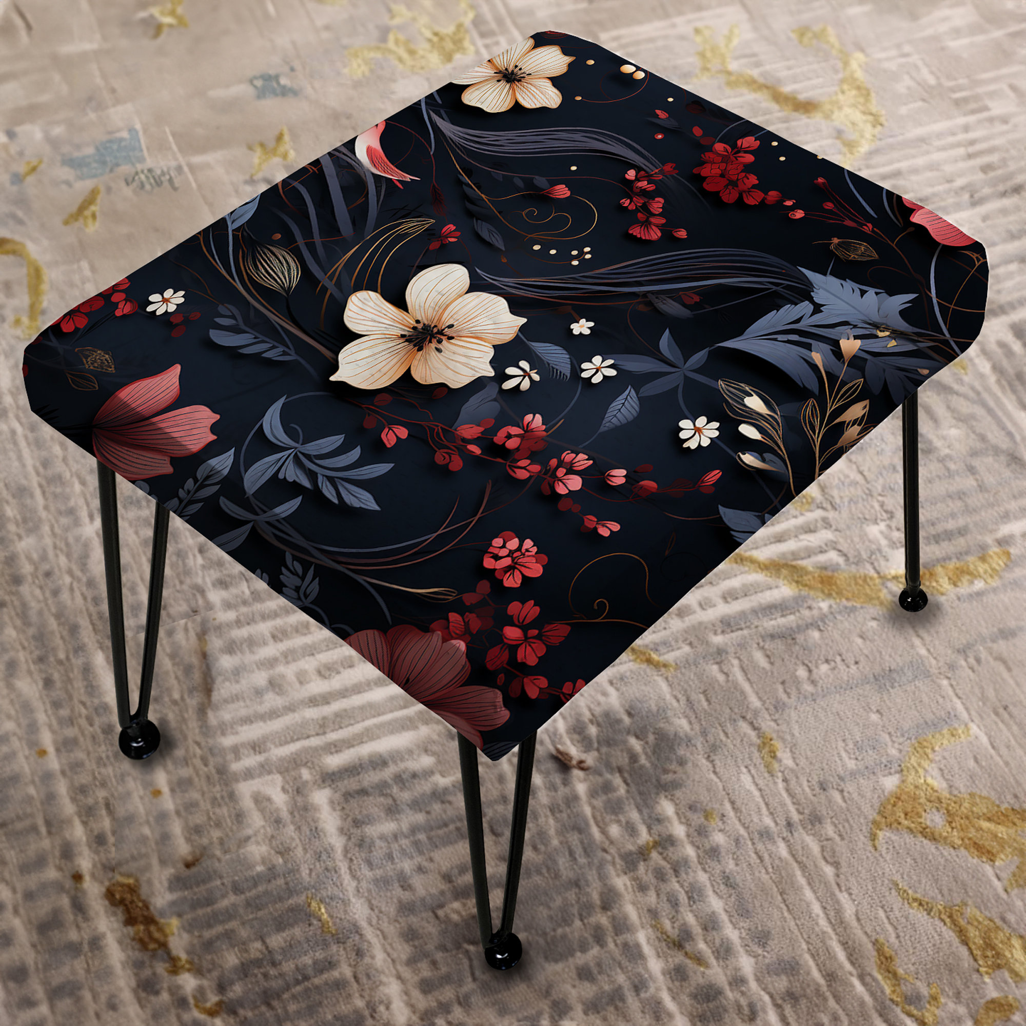 Design Art Darkened Melody Moody Patterns - Floral Rectangle Ottoman ...
