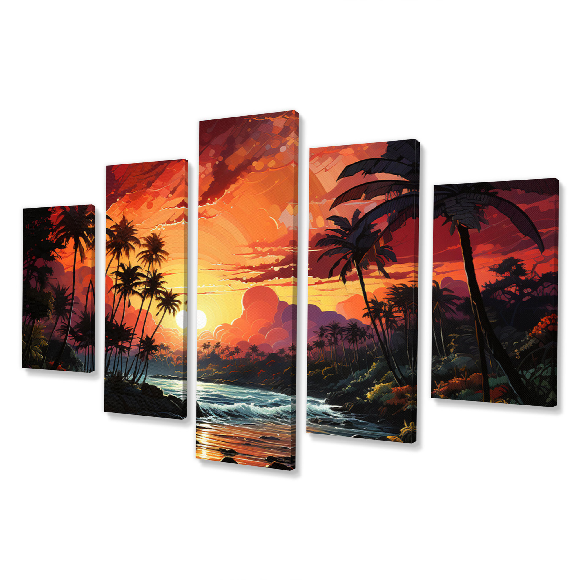 Bay Isle Home™ Palm Trees On Colorful Sunset V - Palm Trees Wall Art ...