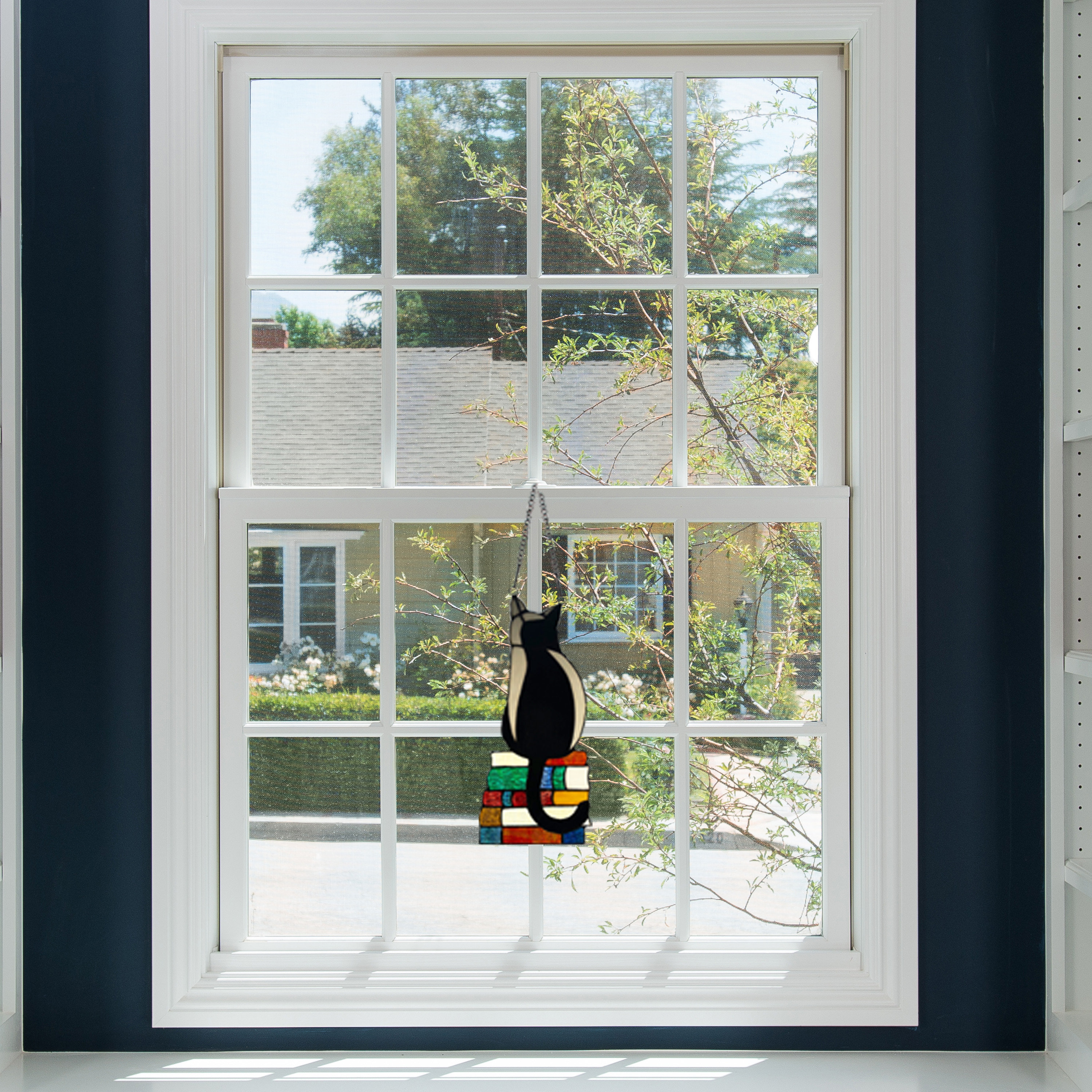 Winston Porter 12.5 In. H Kate Black Library Cat Stained Glass Window ...