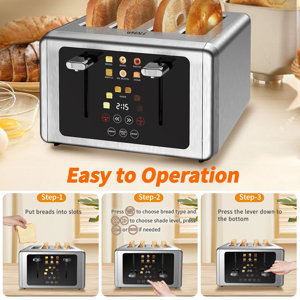 WHALL 4 Slice Touchscreen Toaster - Stainless Steel, 6 Adjustable Shade ...