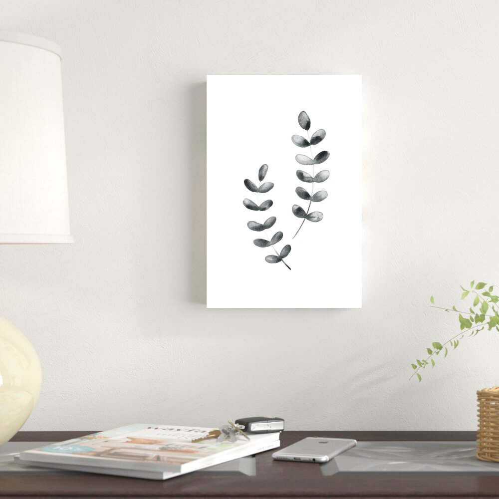 Gracie Oaks Black And White Watercolor Leaves - Wrapped Canvas Painting ...