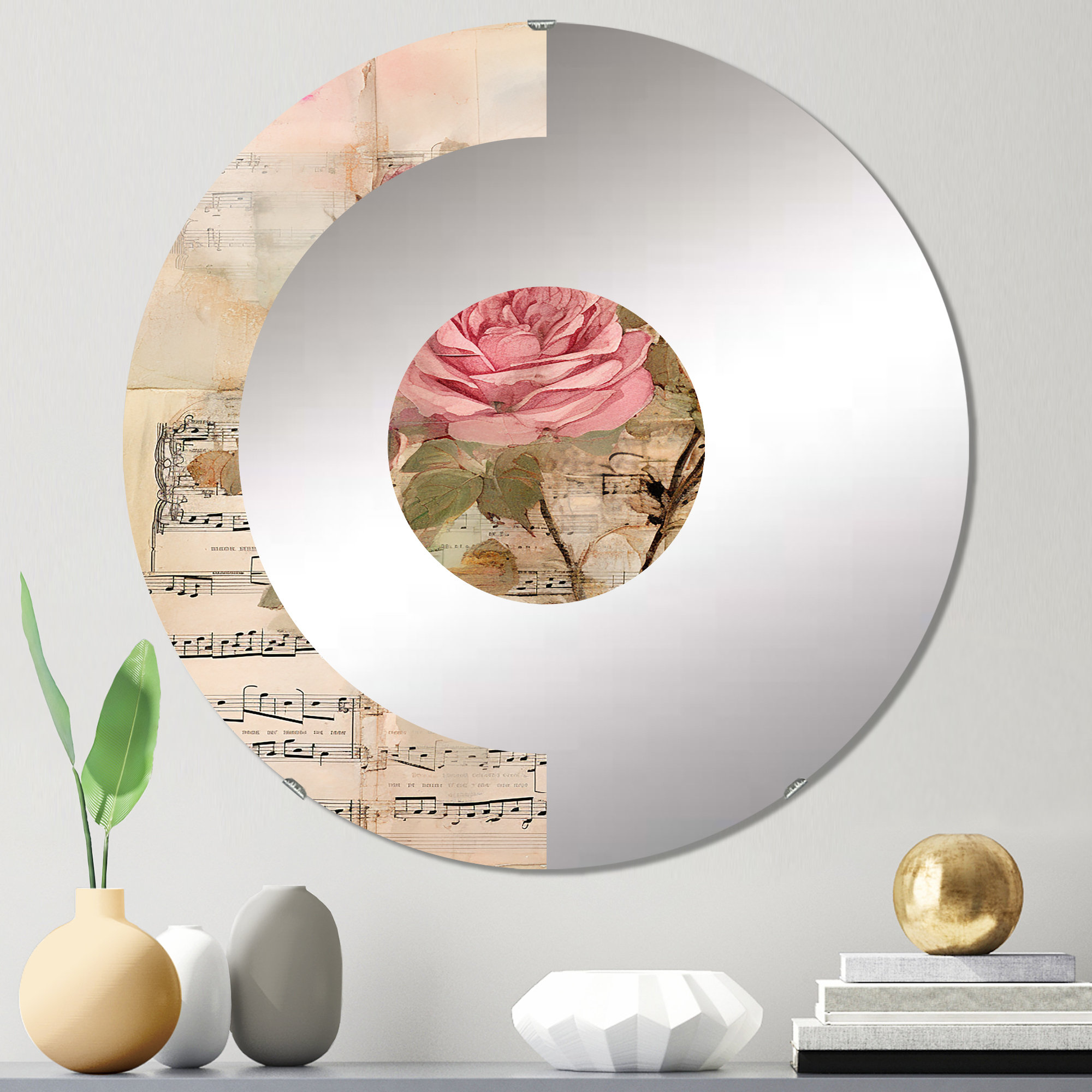 Design Art Rustic Bouquet Pink Roses Vintage Art II - Half Circle Wall ...