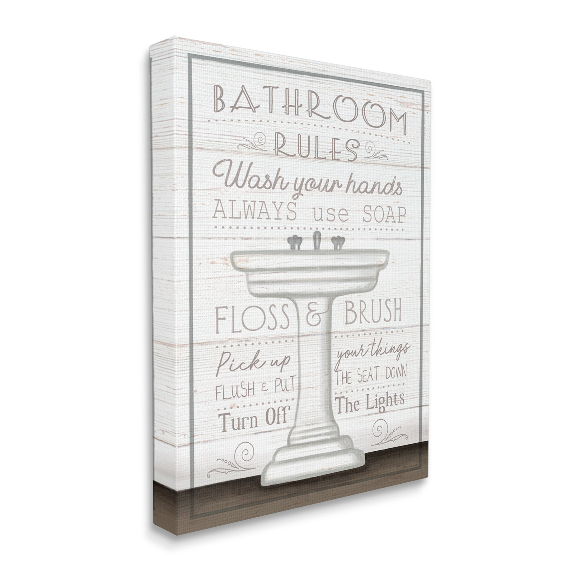Trinx Rustic Bathroom Rules Sink Canvas Wall Art by Elizabeth Tyndall ...