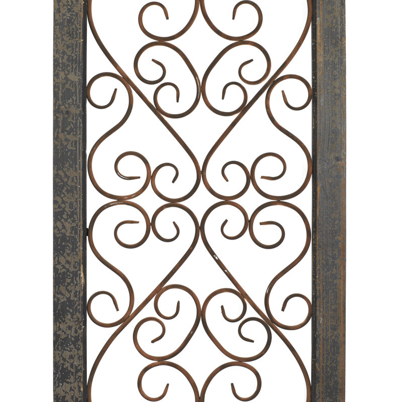 Fleur De Lis Living Wood Window Inspired Panel Scroll Brown Wall Decor ...