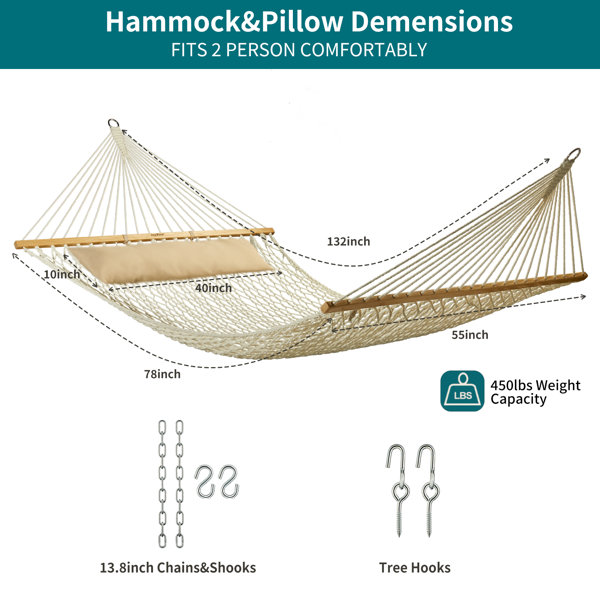 Arlmont & Co. Traditional Rope Double Hammock With Hardwood Spreader ...