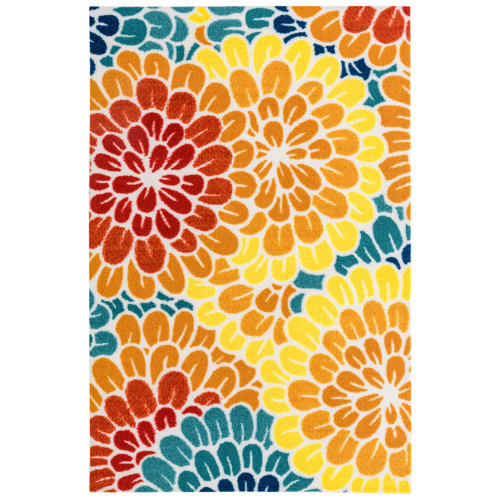 DECOMALL SUNSHINE Floral Outdoor Area Rug Yellow/Red/Blue | Wayfair