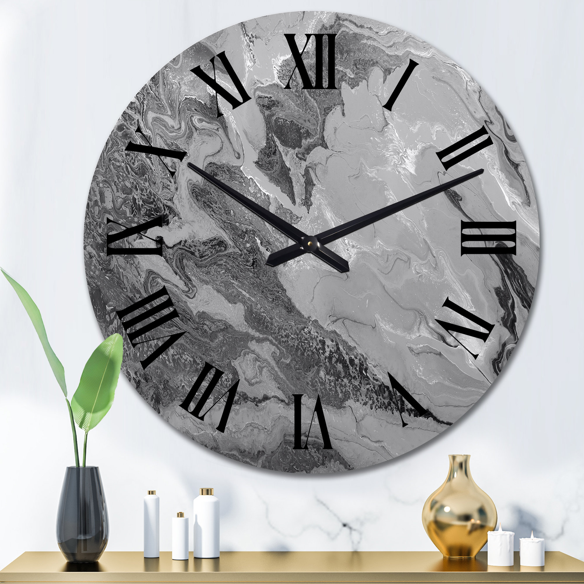 East Urban Home Gray Wavy Liquid Art - Modern Wall Clock & Reviews ...