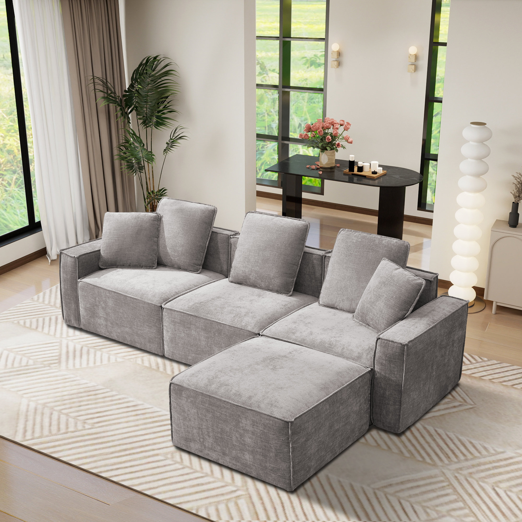 Latitude Run® Modular Sectional Couch Upholstered Sponge Foam Sofa With ...