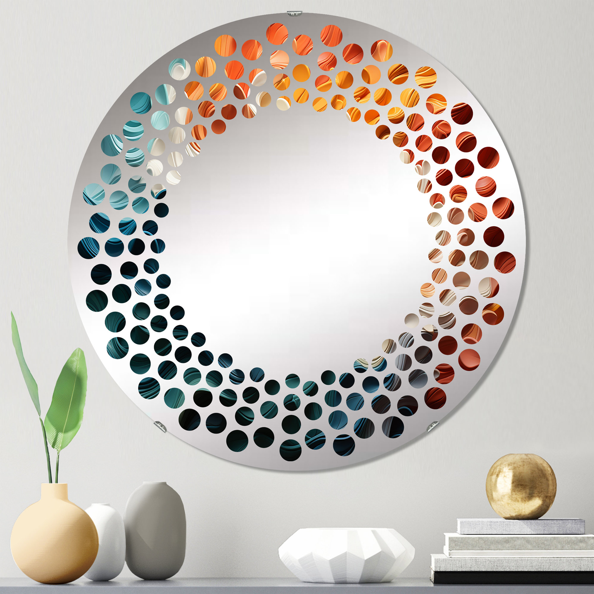 Design Art Multicolor Op Art Dynamic Flow - Polka Dot Wall Mirror|Round ...