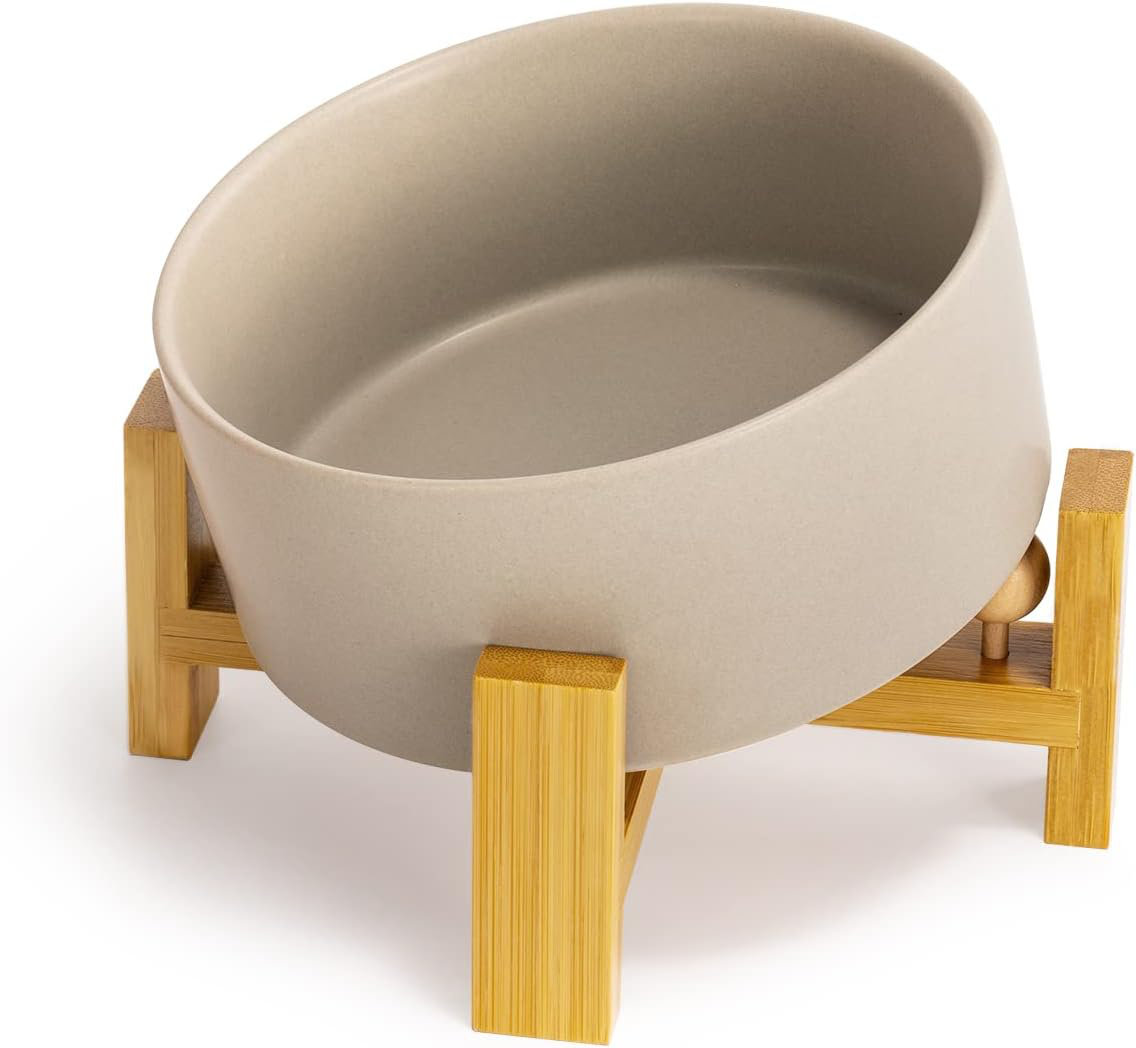 WINUAL 15° Slanted Ceramic Dog And Cat Bowl With Wooden Stand, Tilted ...