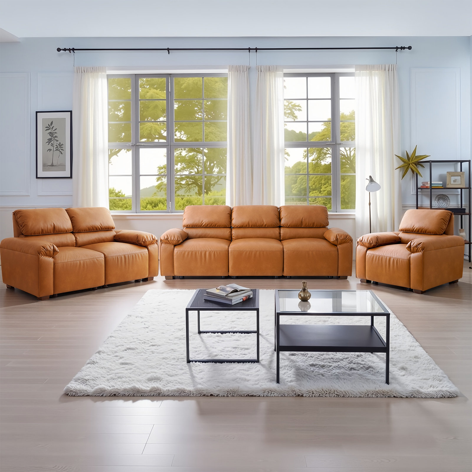 Latitude Run® 3-Piece Faux Leather Upholstery Sofa Set for Living Room ...