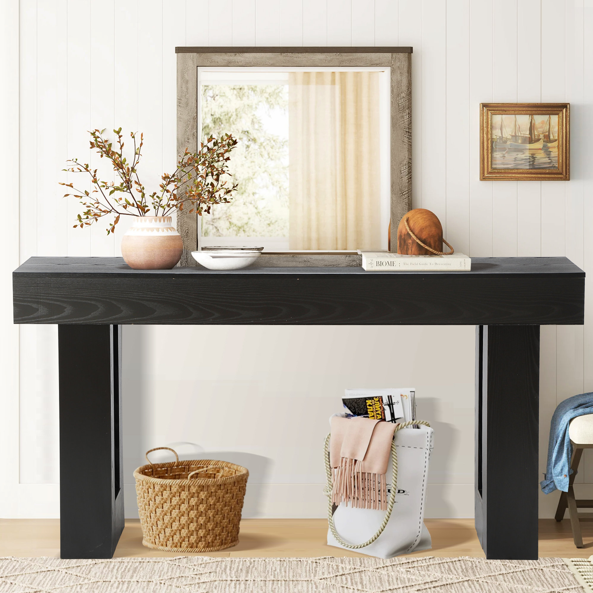 Gracie Oaks 63" Long Console Table For Entryway, Wood Rectangular Sofa ...