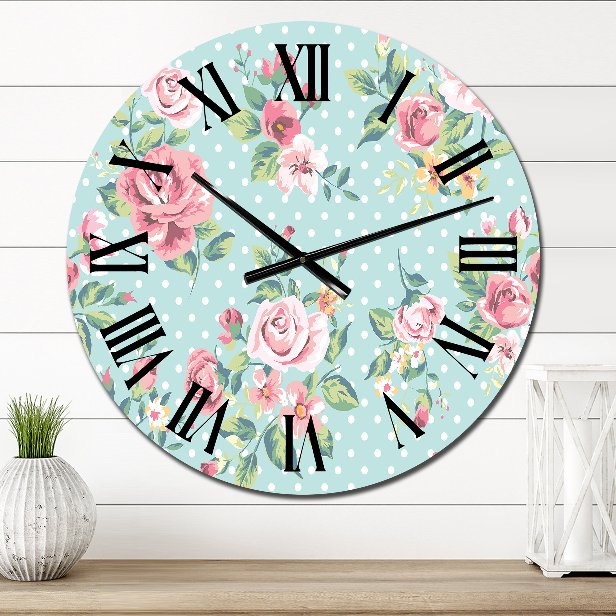 East Urban Home Vintage Pink Roses On Dotted Light Blue - Patterned ...