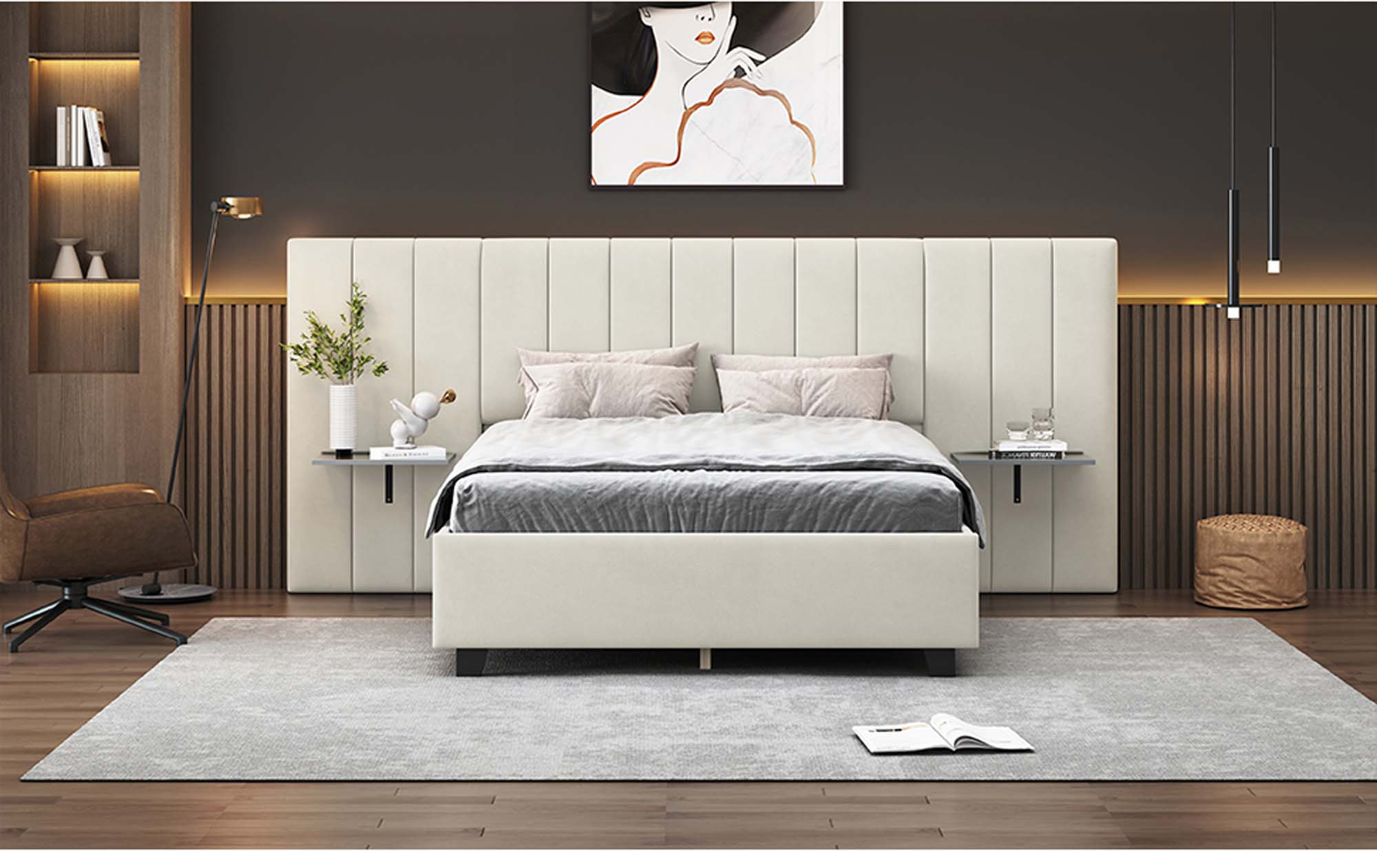 Latitude Run® Upholstered Platform Bed With Big Headboard, Bedroom ...