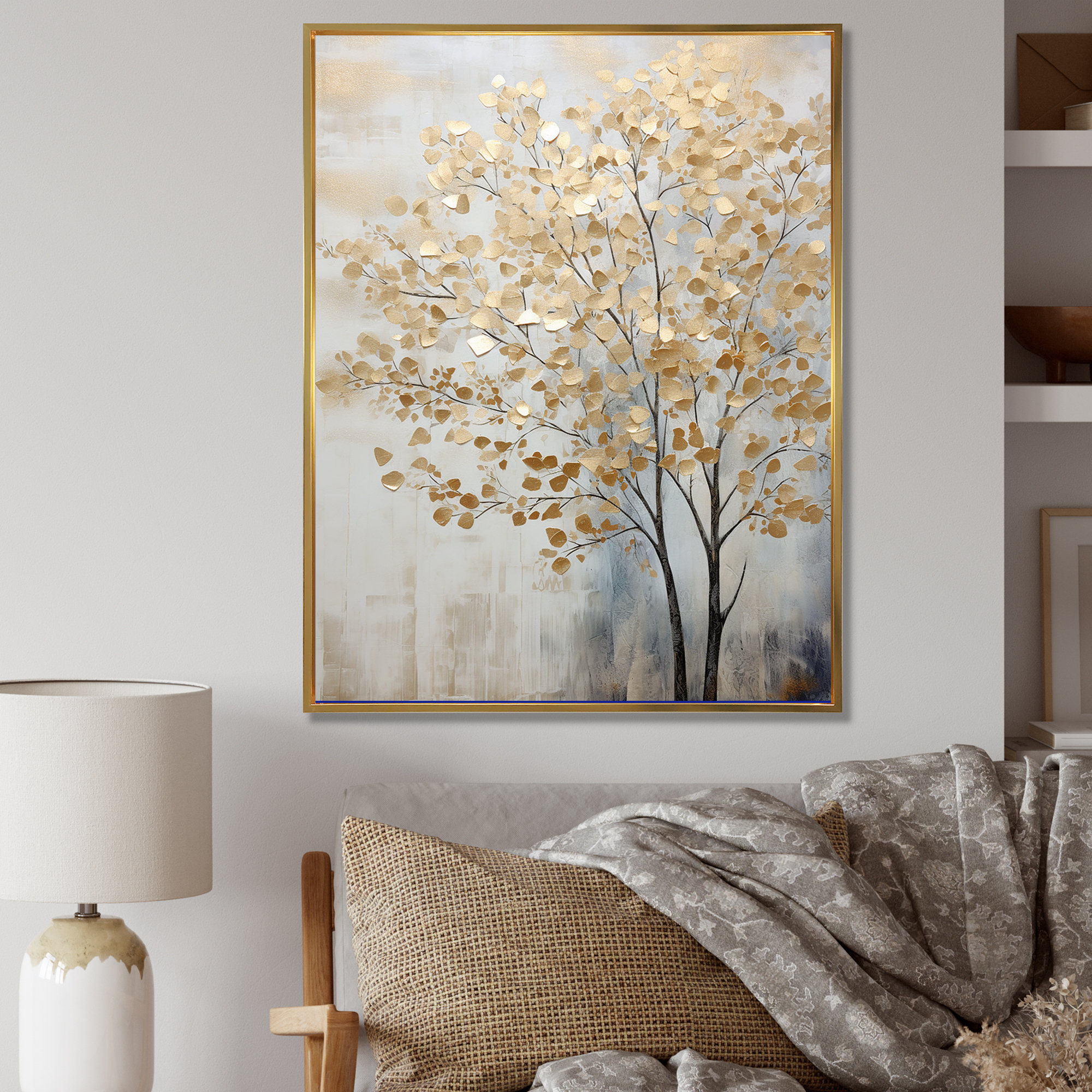 Winston Porter Minimalism Gold And Blue Trees Scene - Trees Wall Art ...