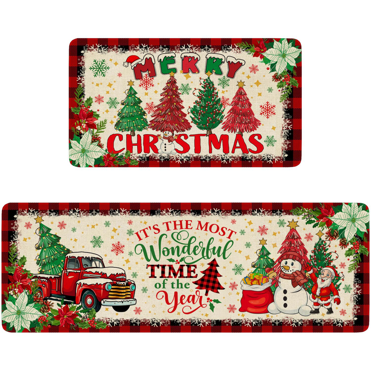 One Allium Way® Christmas Kitchen Rugs Decorations Sets of 2 | Wayfair