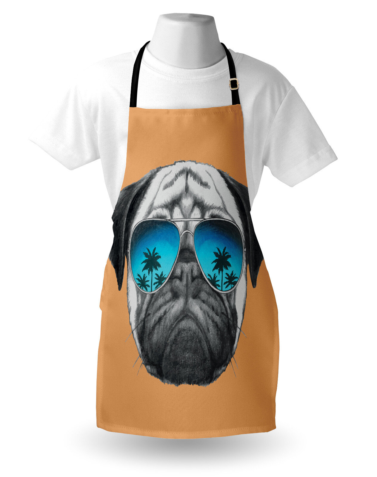 East Urban Home Pug Apron Unisex, Dog and Sunglasses, Adult Size, Black ...