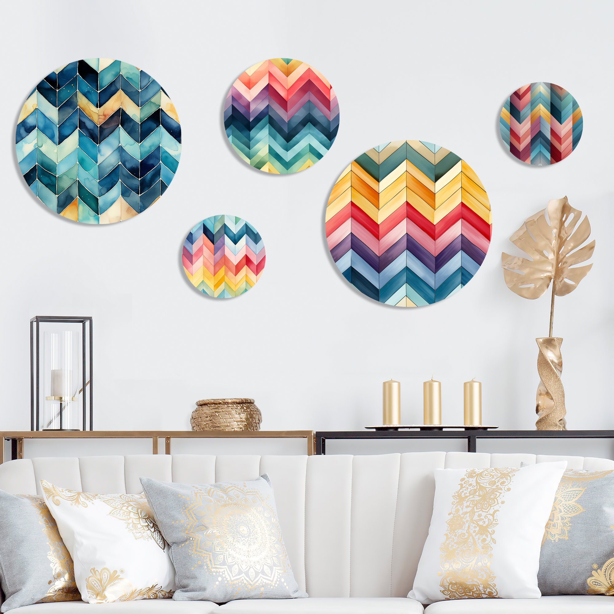 Design Art Watercolor Delight Blue Chevron Pattern - Chevron Glam Round ...