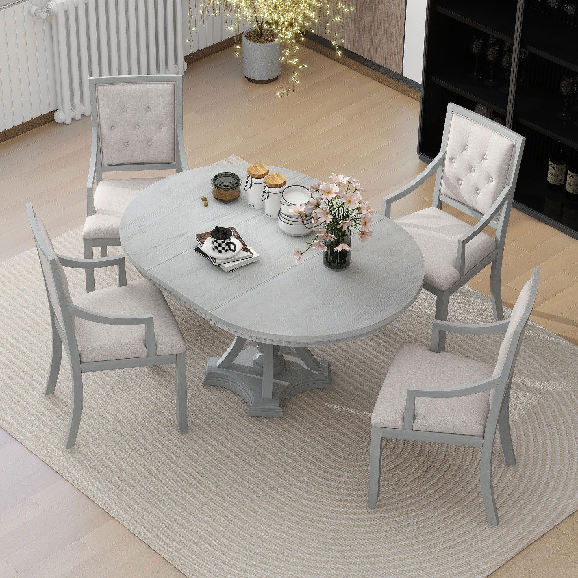 One Allium Way Retro 5-Piece Dining Set Extendable Round Table And 4 ...