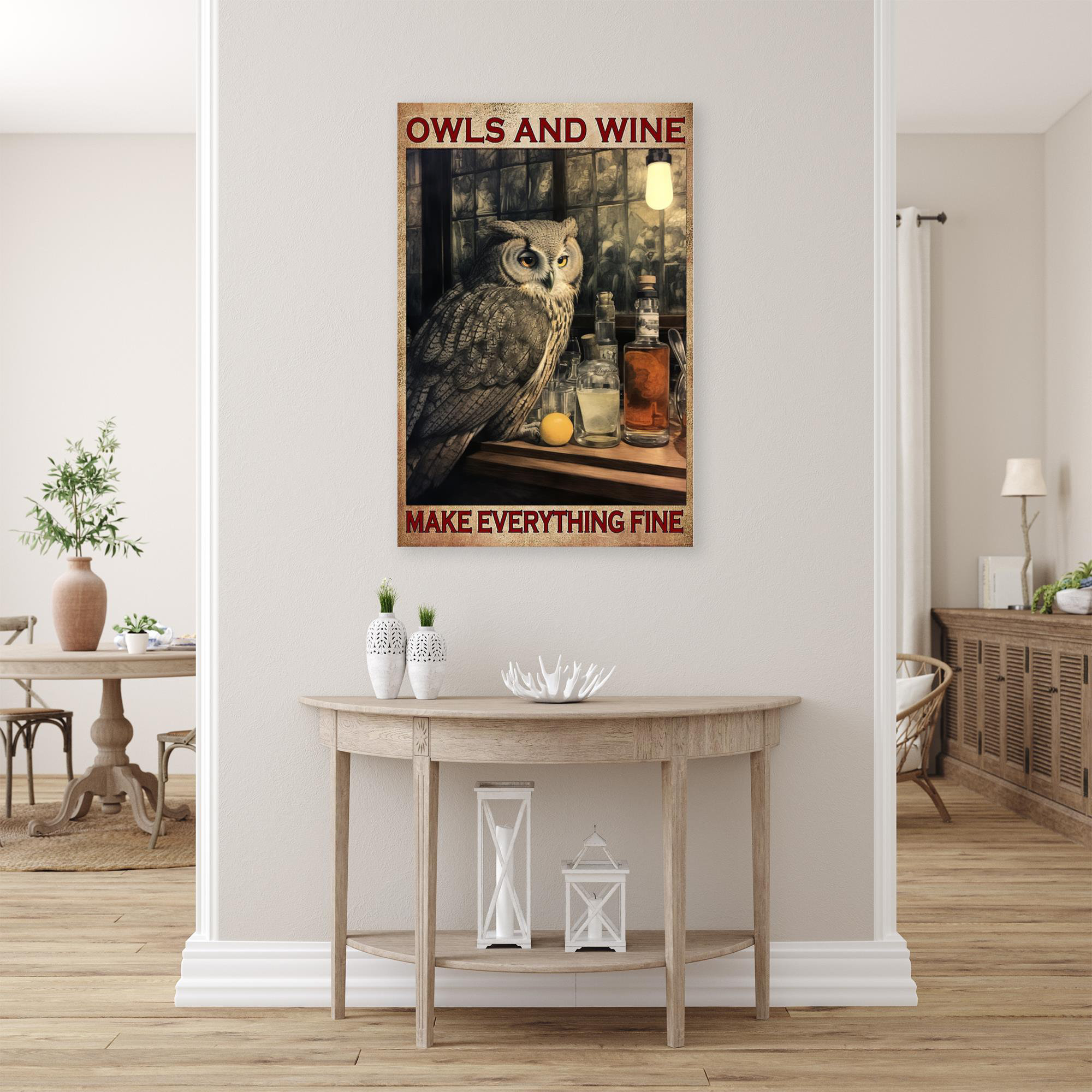 Trinx Owls And Wine Make Everything Fine - 1 Piece Rectangle Graphic ...