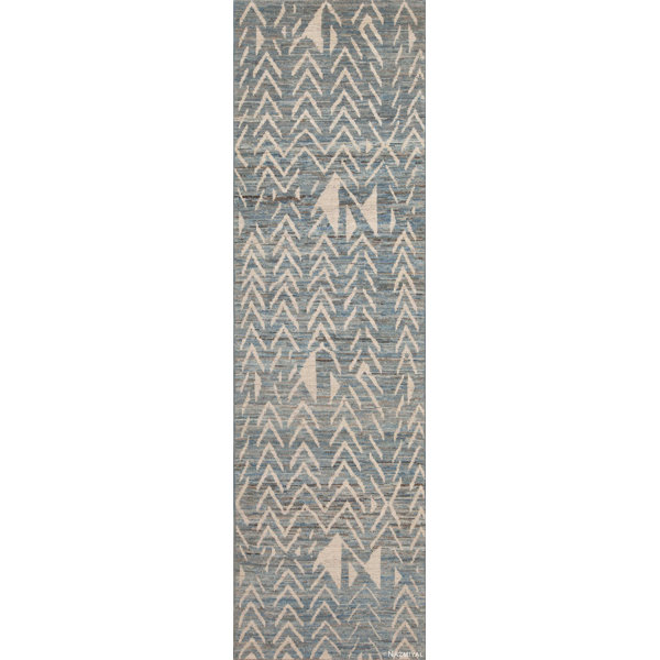 Nazmiyal Collection Light Blue Abrash/Ivory/White Tribal Geometric ...