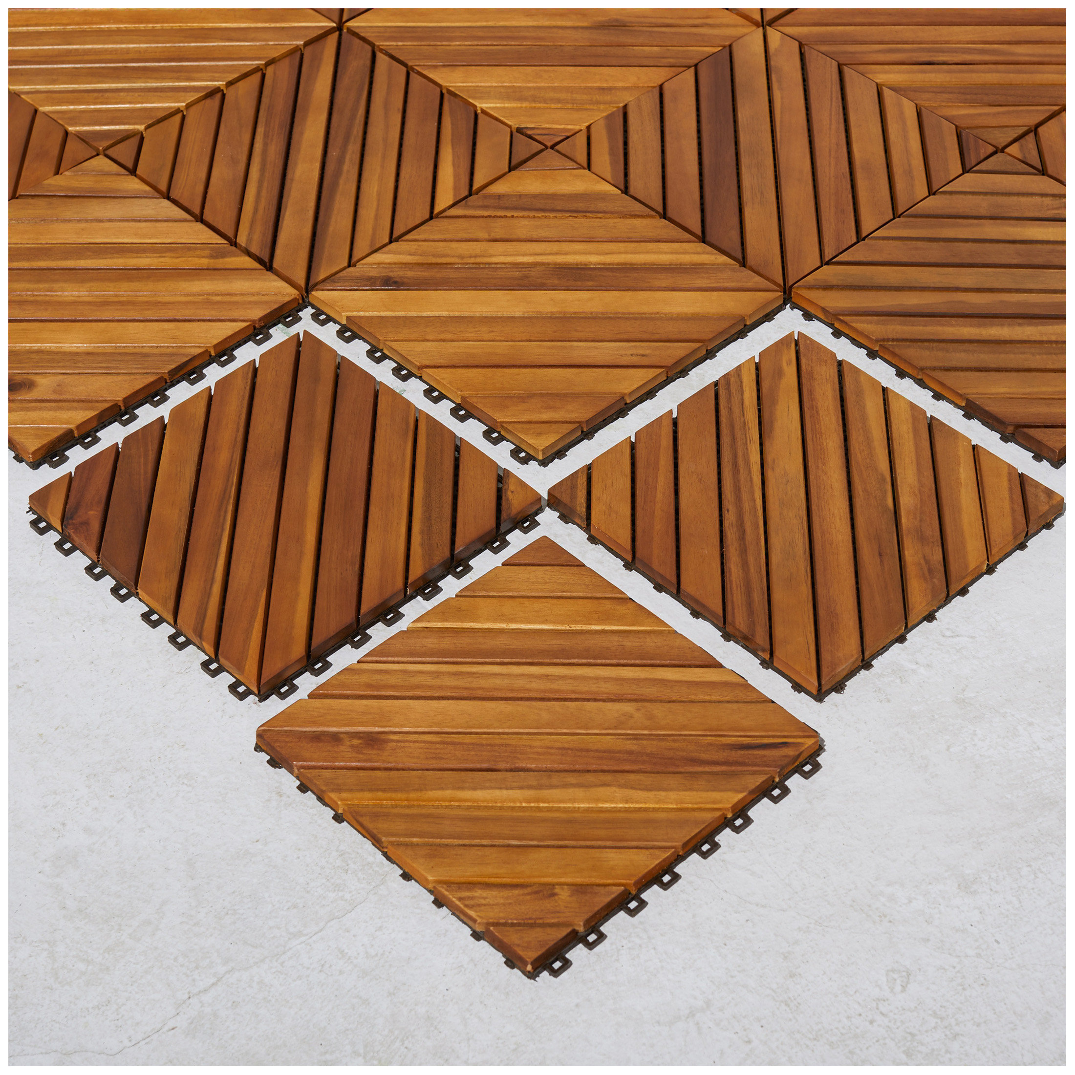 Taroo Clocks 12-Diagonal Slat Acacia Interlocking Deck Tile (Set of 10 ...