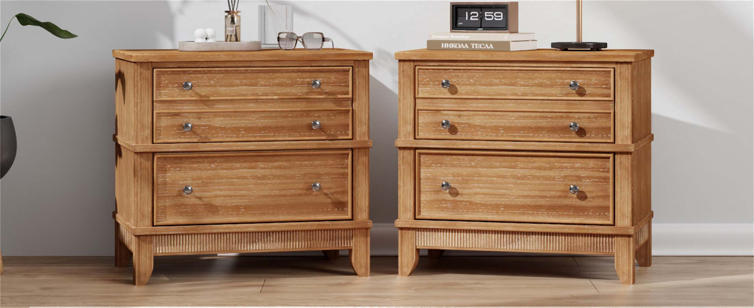 Hokku Designs Practical 3 - Drawer Side Tables Set of Two for Living ...