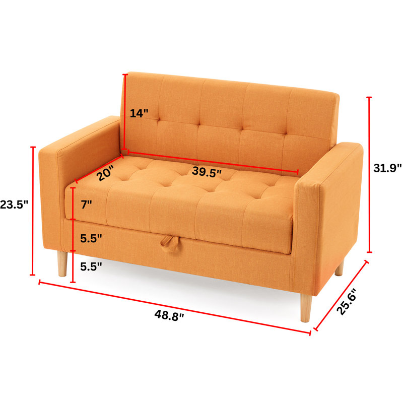 DormCo 48.8'' Square Arm Mini Sofa with Storage | Wayfair