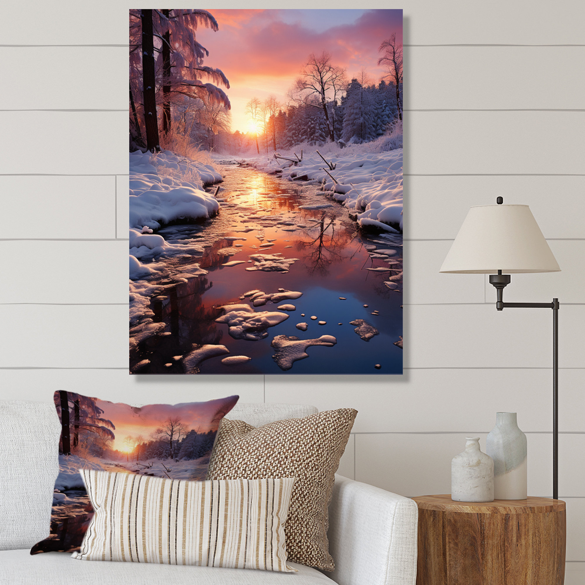 Millwood Pines Winter Sunset Snowfall I Framed On Canvas Print | Wayfair