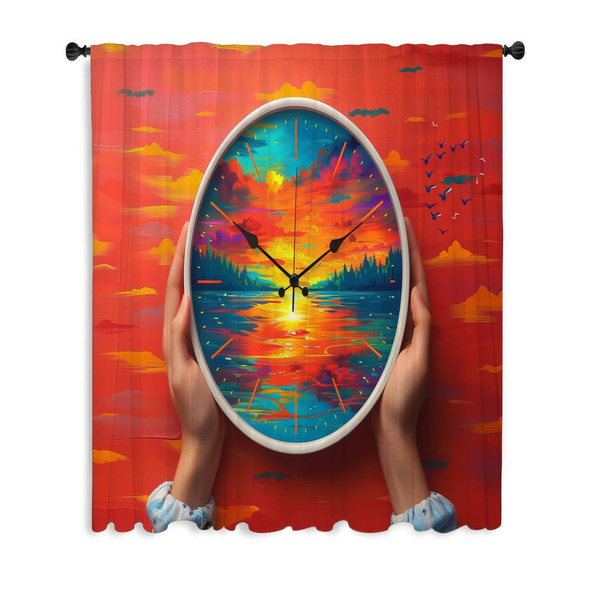 VisionDecor Sunset scene Window Curtains, Nature Blockout & Sheer ...