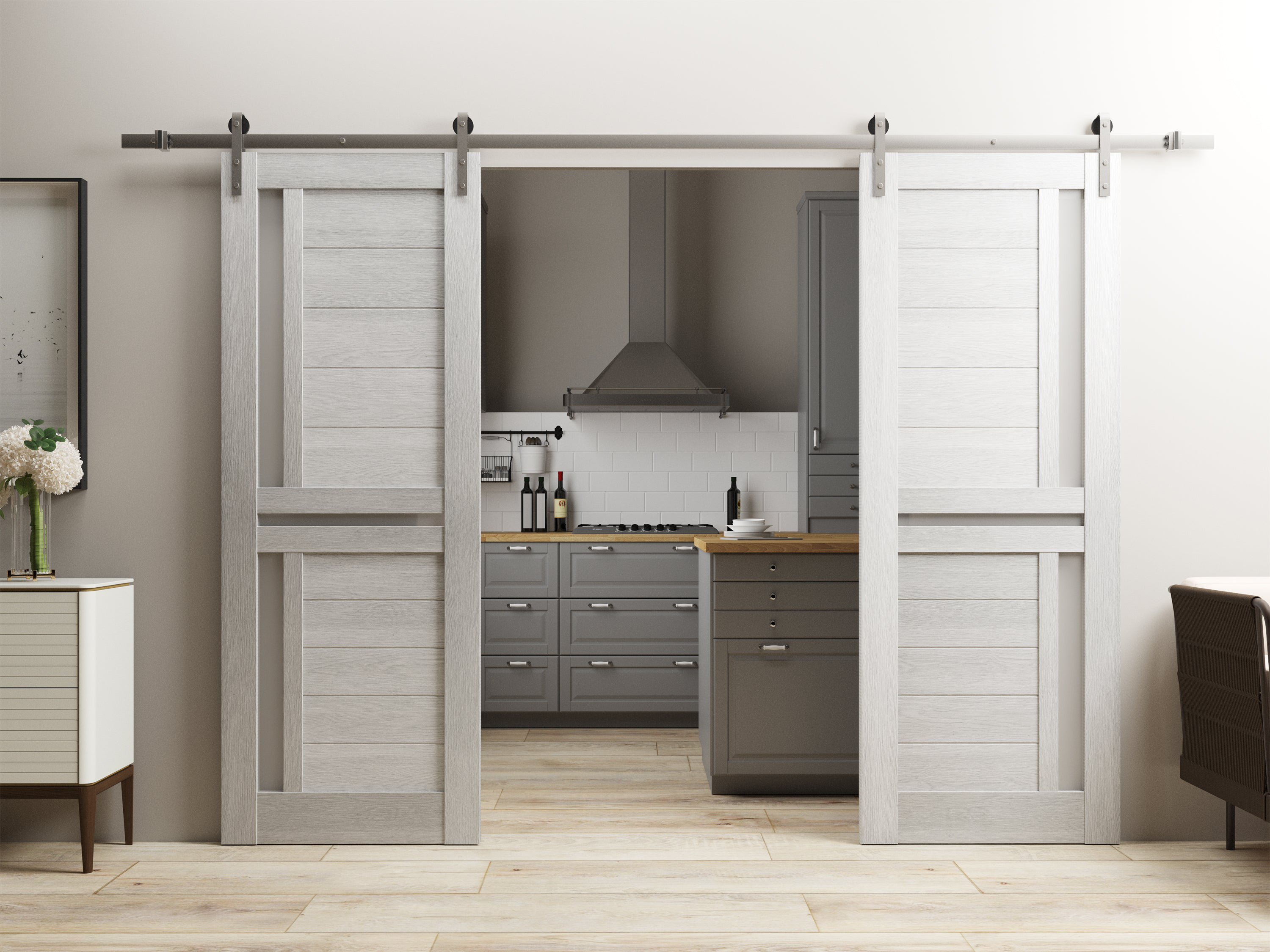 SARTODOORS Porte de grange double robuste, chêne gris clair Veregio ...