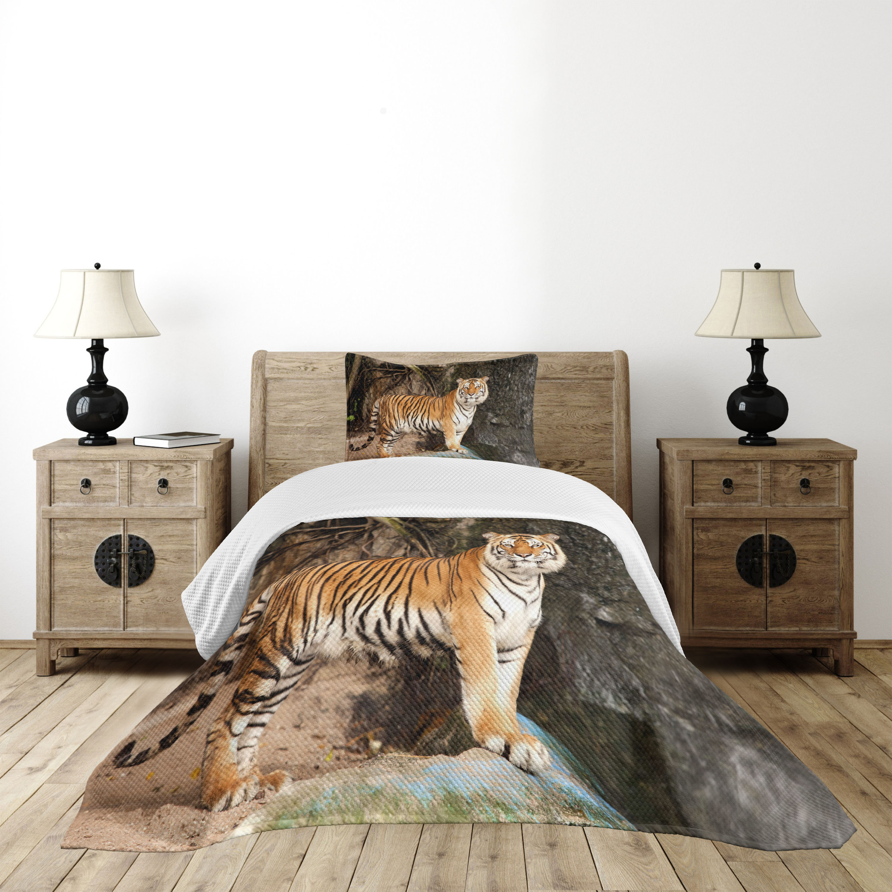 Ambesonne Tiger Bedspread Set Alert Angry Royal Feline Multicolor | Wayfair