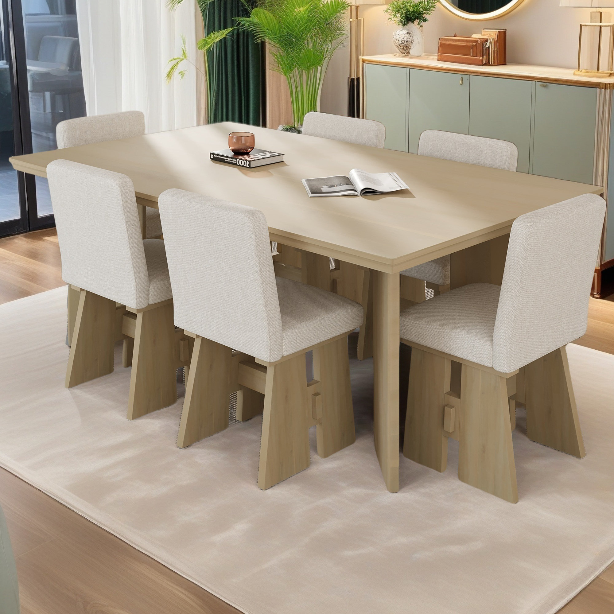George Oliver Modern 7-Piece Dining Table Set With 6 Upholstered Dining ...