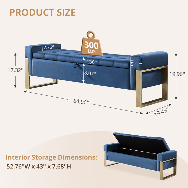 Mercer41 Upholstered Flip Top Storage Benches With Metal Feet | Wayfair