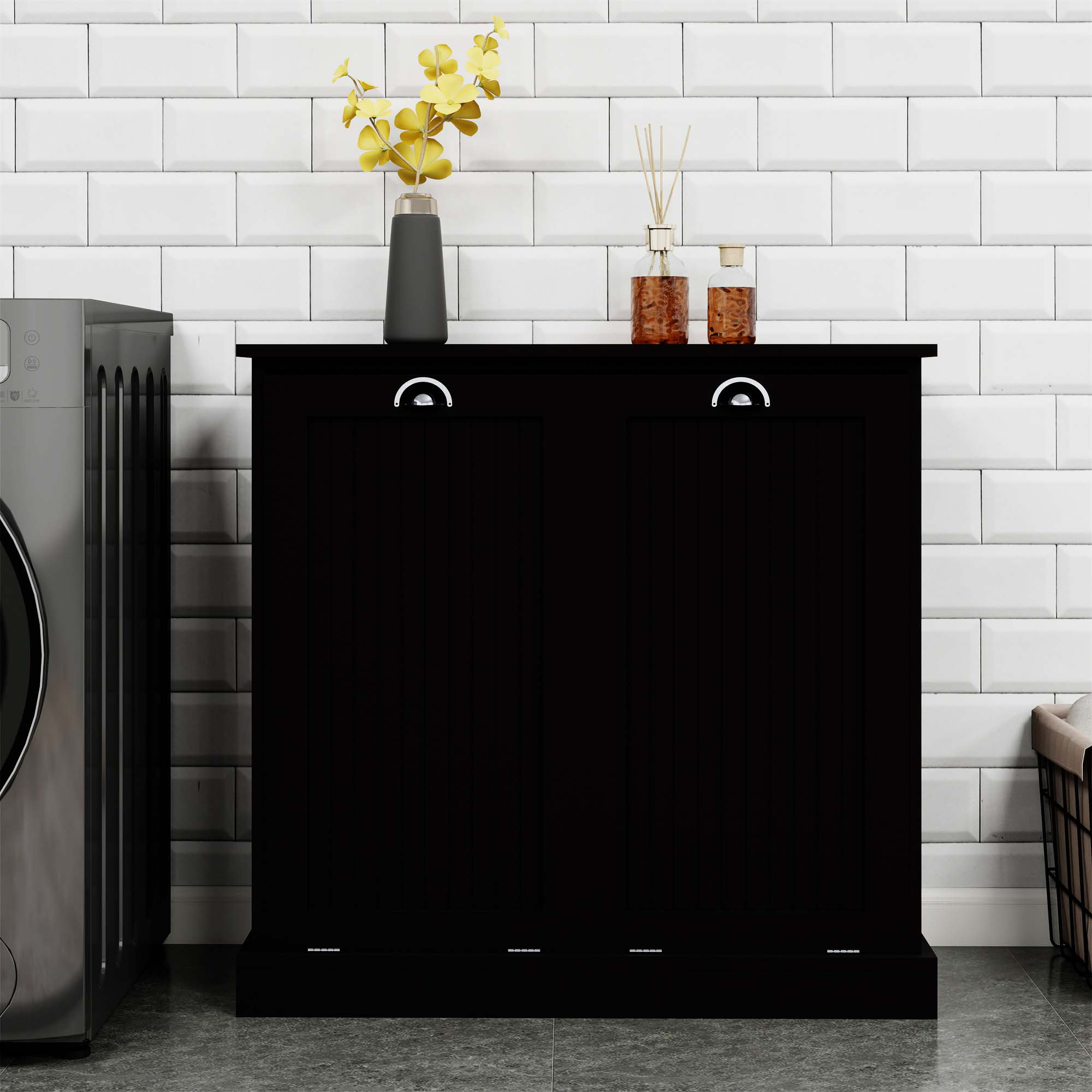 Latitude Run® Two-Compartment Tilt-Out Laundry Sorter Cabinet-Black ...