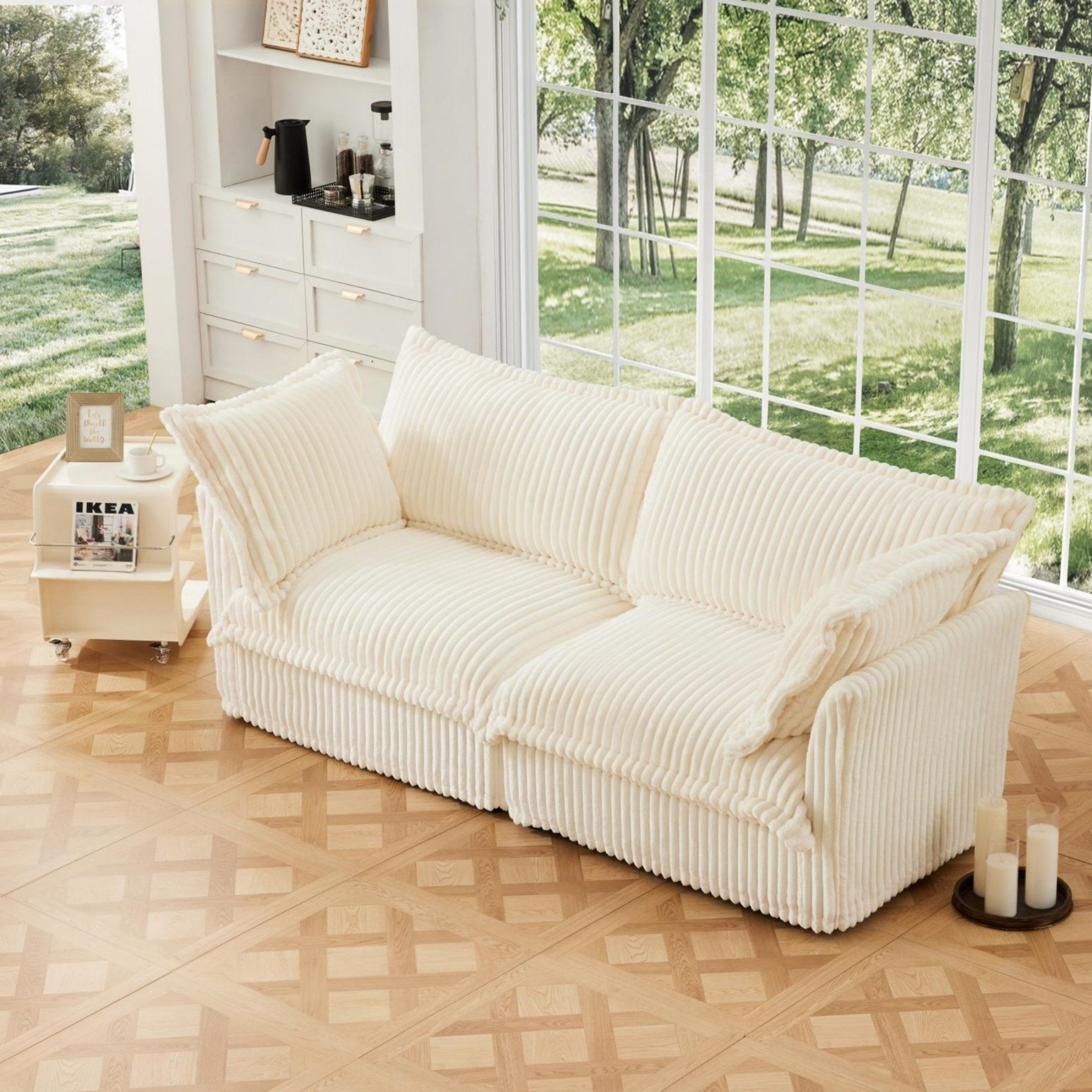 Latitude Run® Sectional Sofa Cream Corduroy | Wayfair