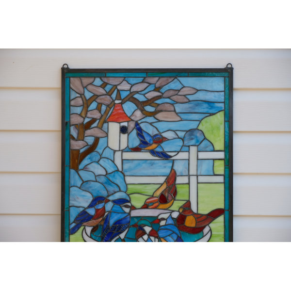 Red Barrel Studio® Stained Glass Bird Bath with Flowers Window Panel ...