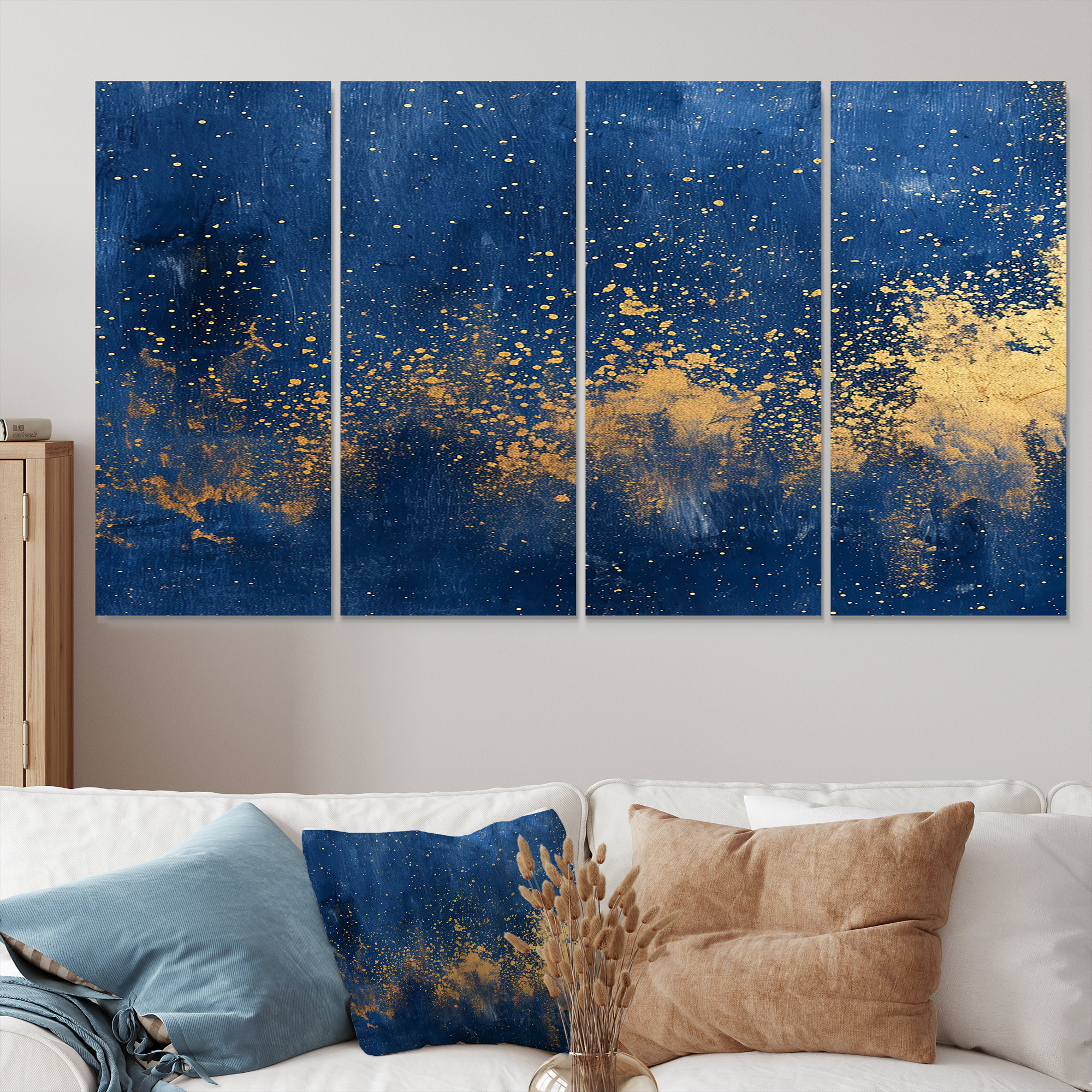 Ivy Bronx Golden Starry Night - Abstract Wall Art For Living Room 4 ...