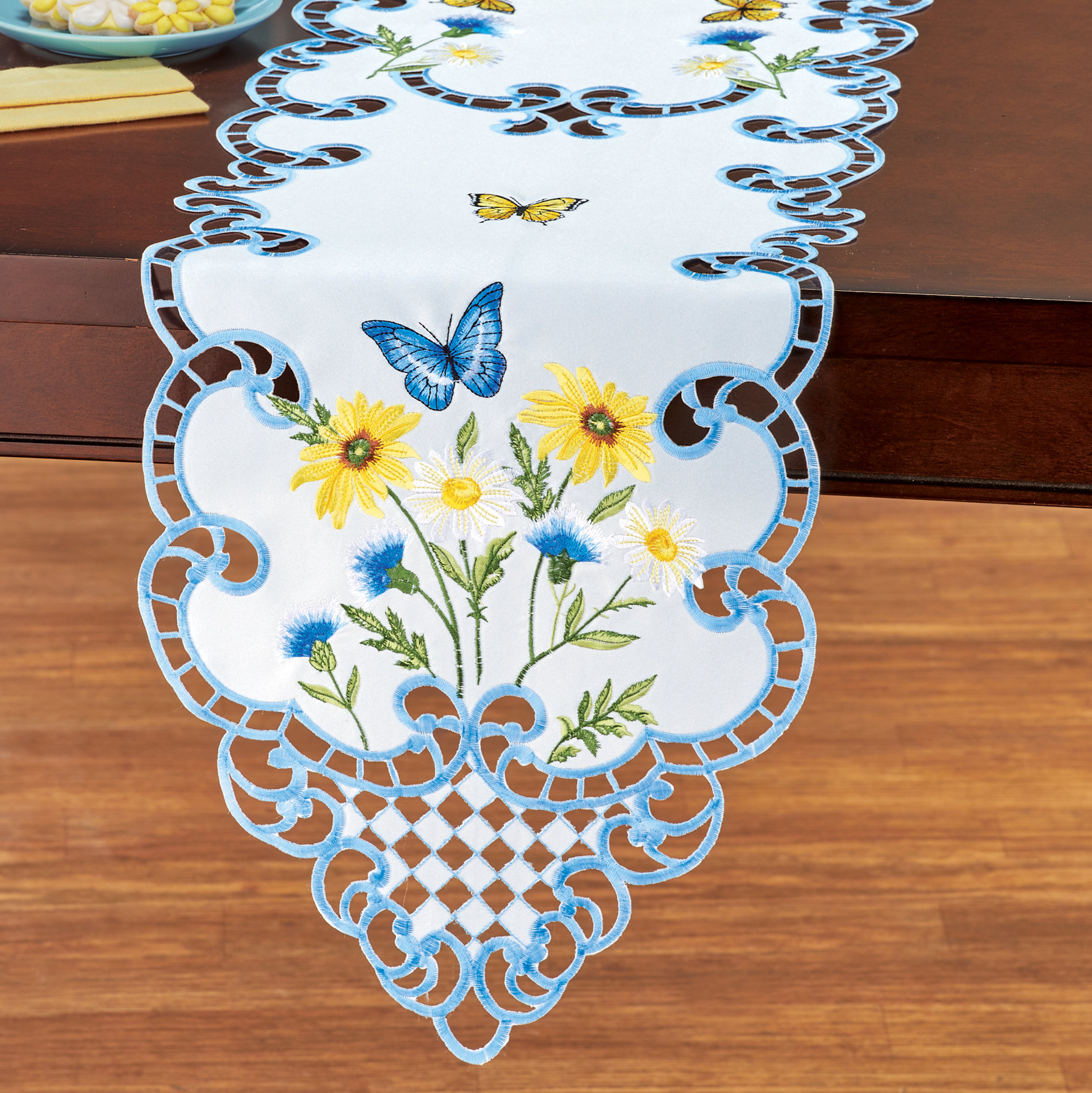 August Grove® Butterfly Daisies Embroidered Cut-Out Table Linens | Wayfair