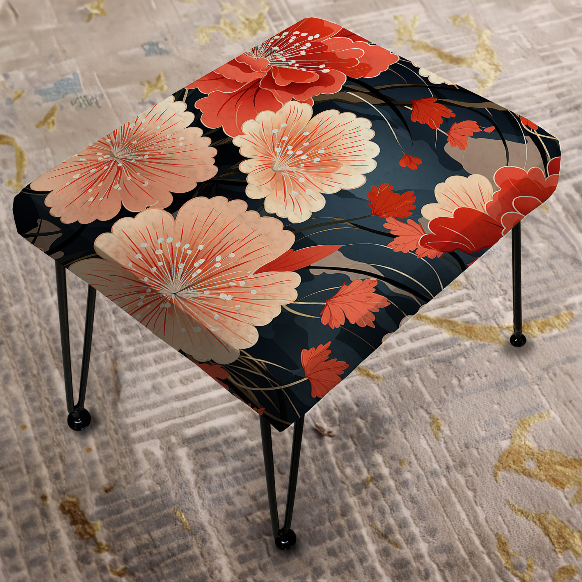 Design Art Red Geisha Japanese Pattern - Japanese Rectangle Ottoman ...