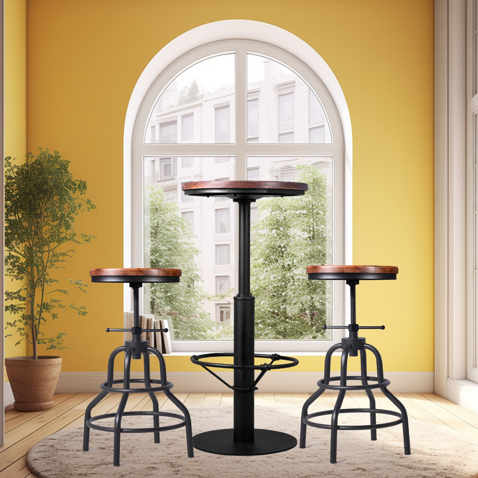 Williston Forge SET OF 3, Bar Stools & Table Set, 42.2" Tall Round ...