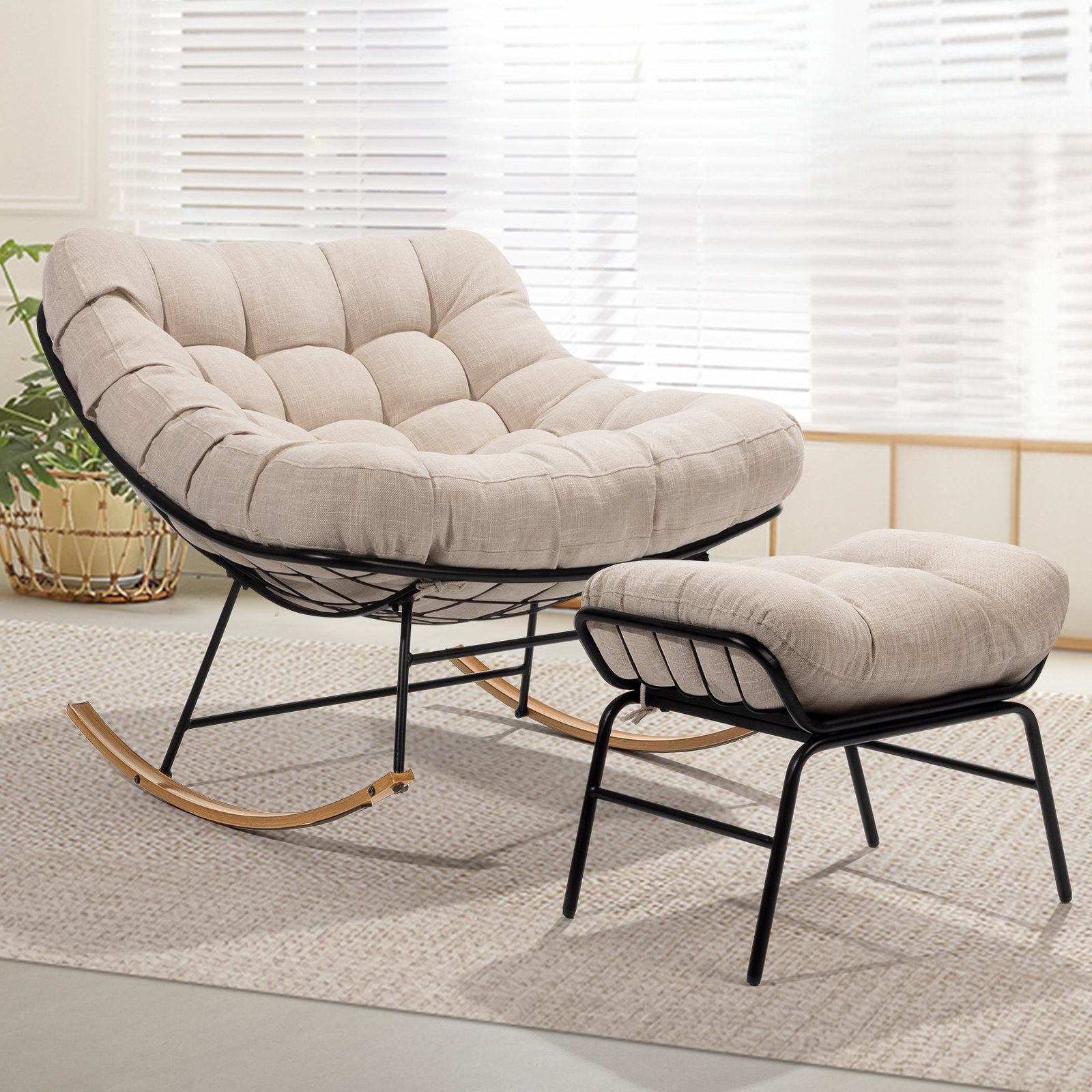 George Oliver Carlynne Moon Rocking Chair with Ottoman (Wood Texture ...