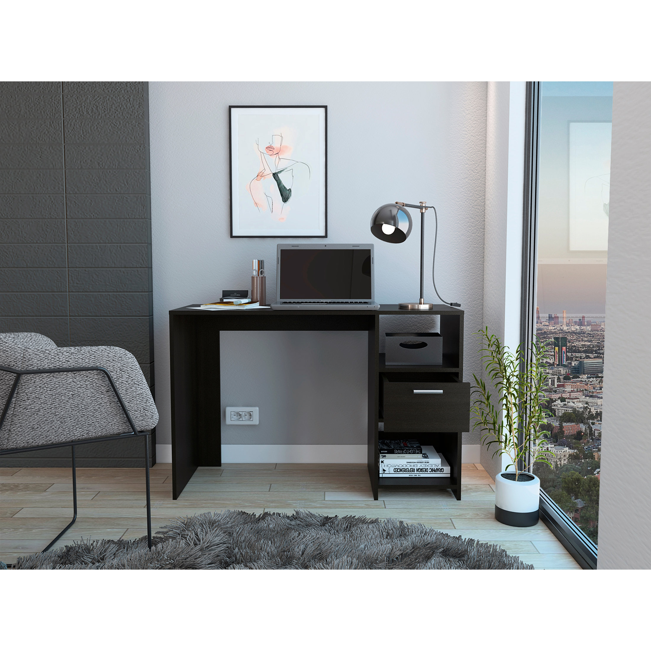Ebern Designs Omma Computer Desk, One Drawer, Two Shelves | Wayfair