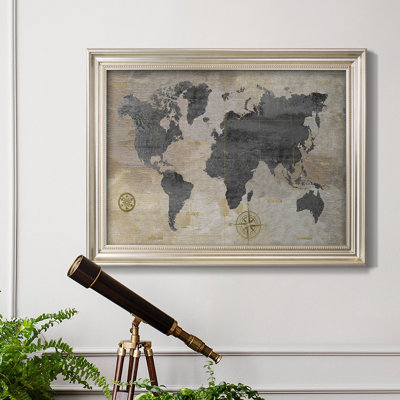 17 Stories Modeled World Map Framed On Canvas Print | Wayfair